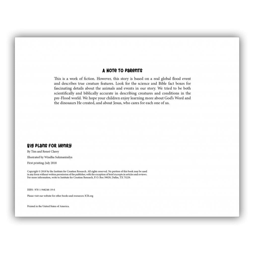 Big Plans for Henry Book by Tim and Renee Clarey | ICR
